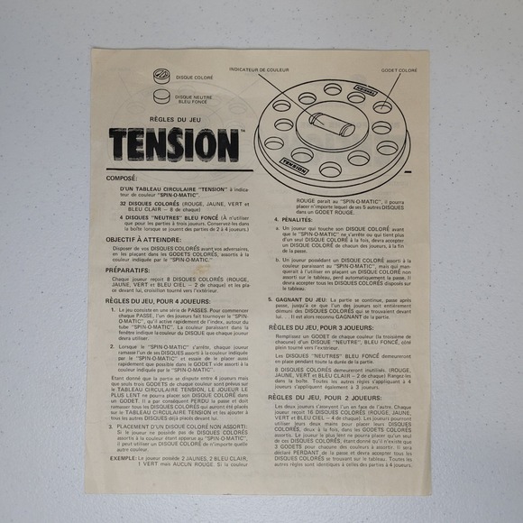 Irwin Toy | Games | Irwin Toy Tension Game Rules Sheet Instruction 97s ...